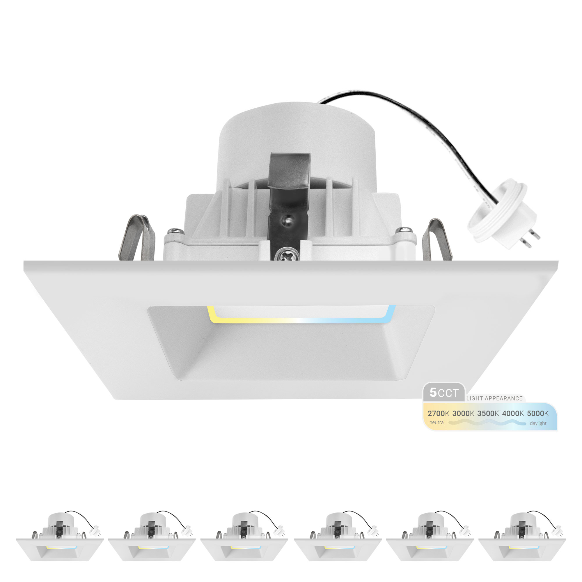 NuWatt 4 Inch MR16 LED Retrofit Recessed Lighting Square Trim, 27K/30K/35K/40K/50K 5CCT ...